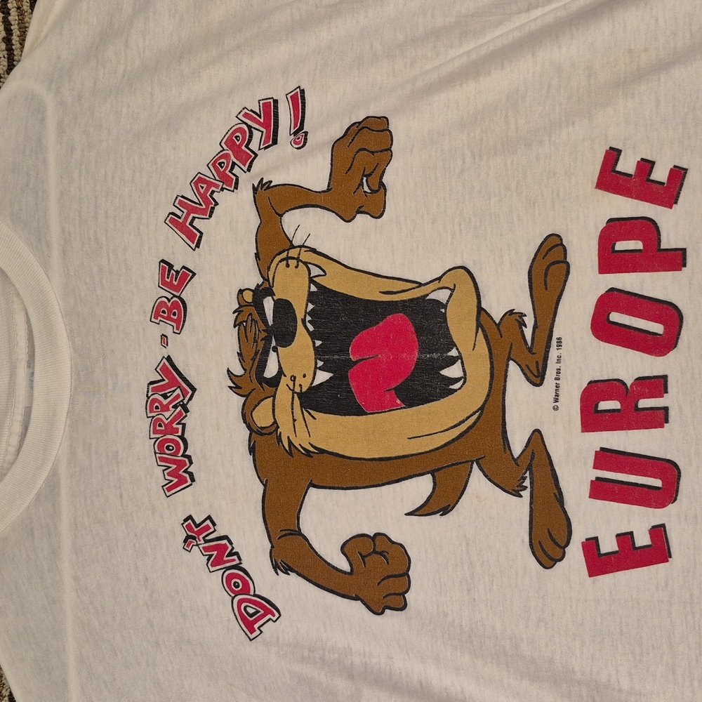 Taz Warner Bros Dont Worry Be Happy White Cotton Blen… - Gem